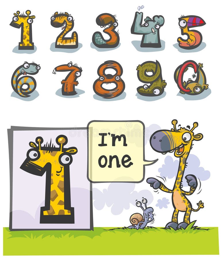 Cartoon Animal number One. stock illustration. Illustration of digits ...