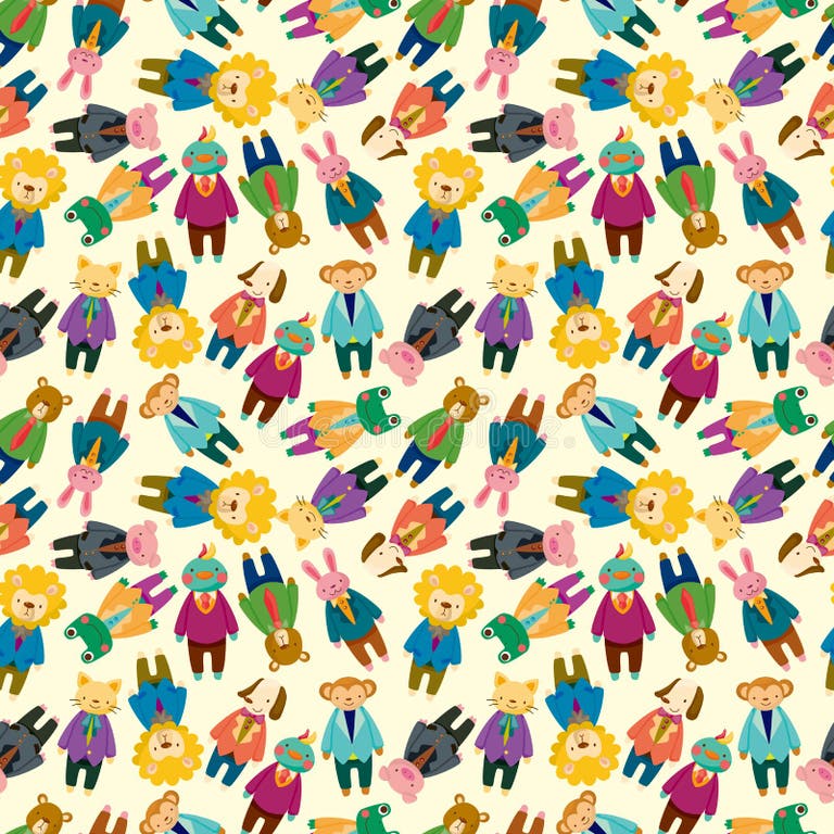 Cartoon Animal Office Worker Seamless Pattern Stock Vector ...