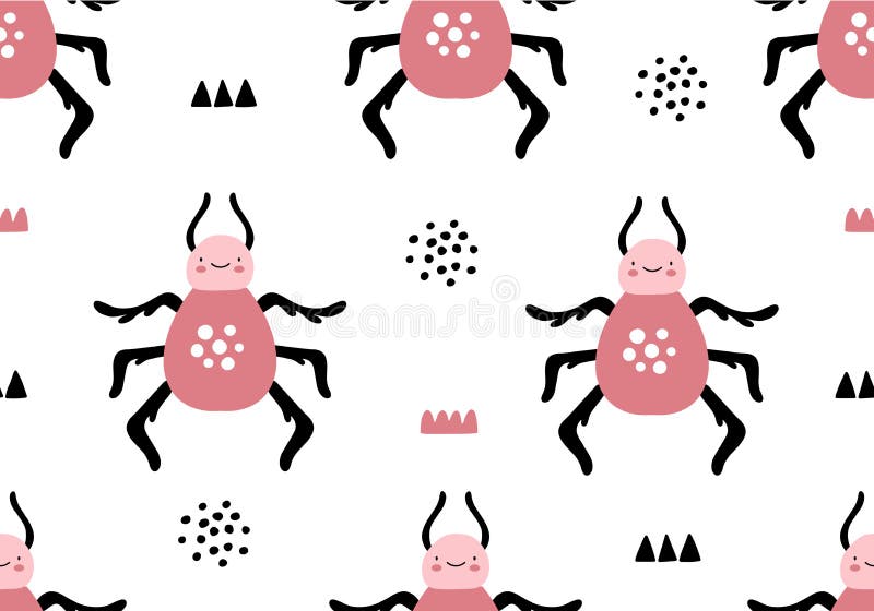 Cartoon Animal Pattern with Insects, Bug or Beetle Background Stock ...