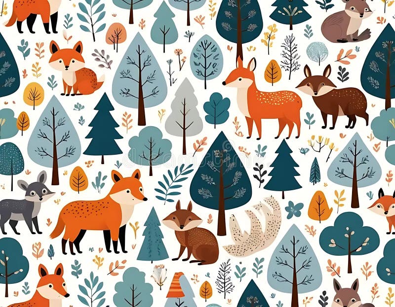 Cartoon Animal Pattern with Playful Forest Creatures Stock Illustration ...