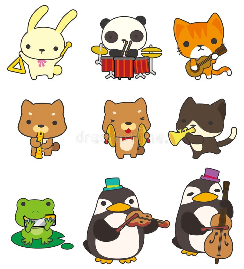 Cartoon Animal Play Music Icon Stock Illustration - Illustration of ...