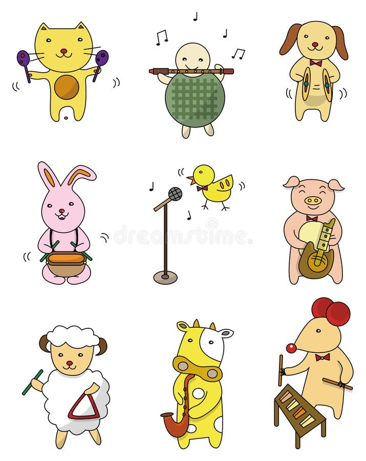 Cartoon Animal Play Music Icon Stock Illustration - Illustration of ...