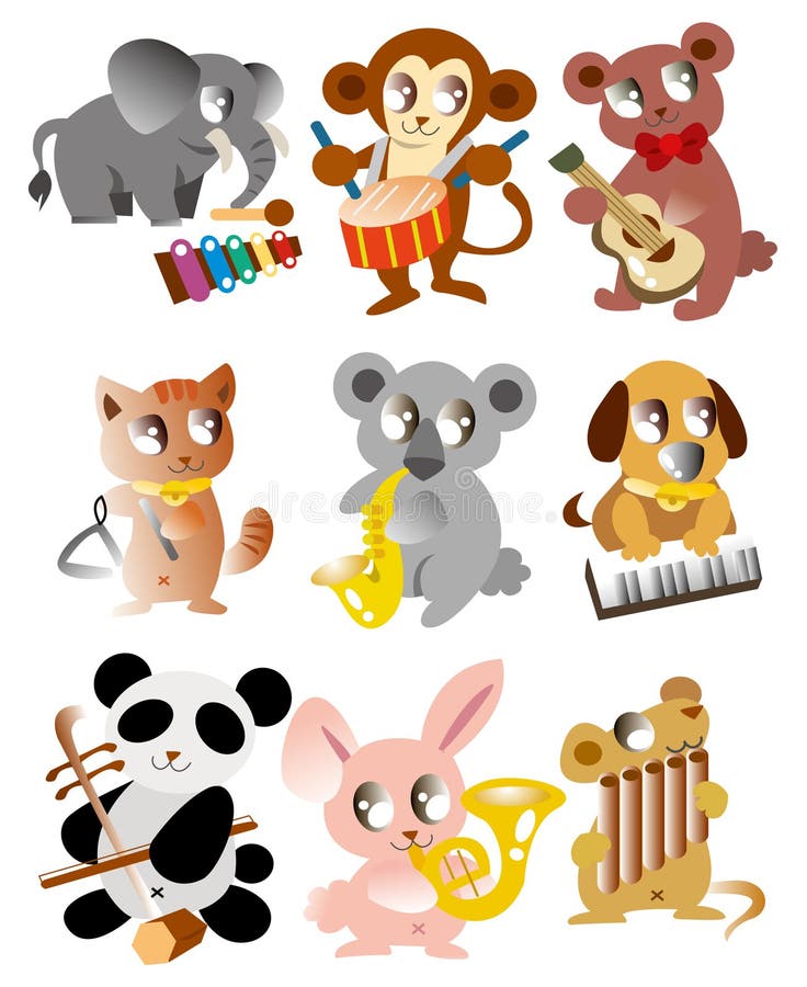 Cartoon Animal Play Music Icon Stock Vector - Illustration of band ...