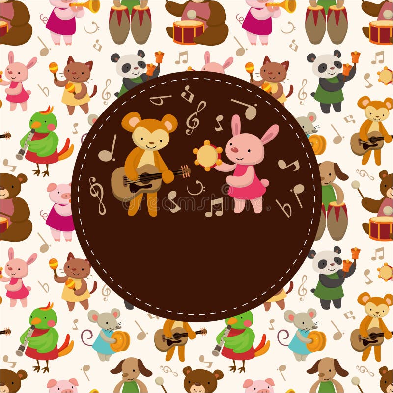 Cartoon Animal Playing Music Seamless Pattern Stock Vector ...