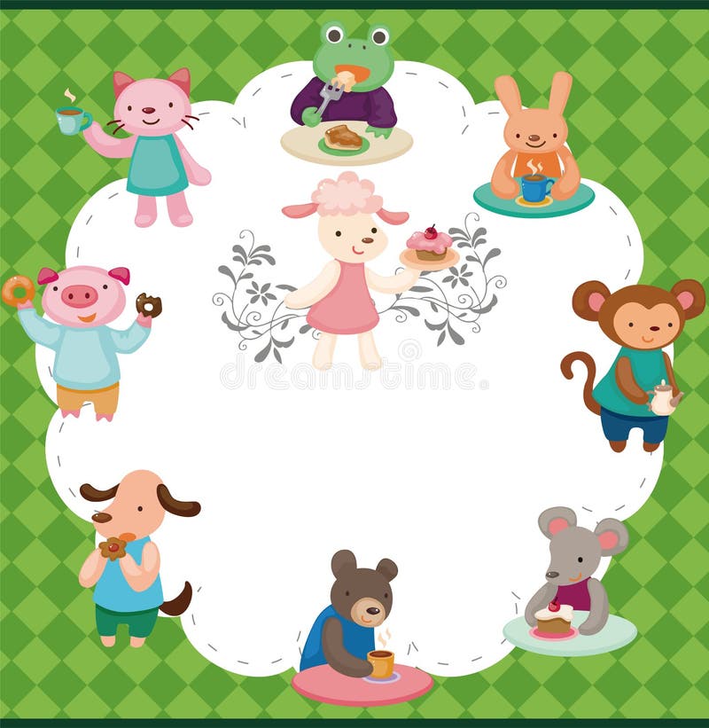 Cartoon Animal Tea Time Card Stock Vector - Illustration of decoration ...