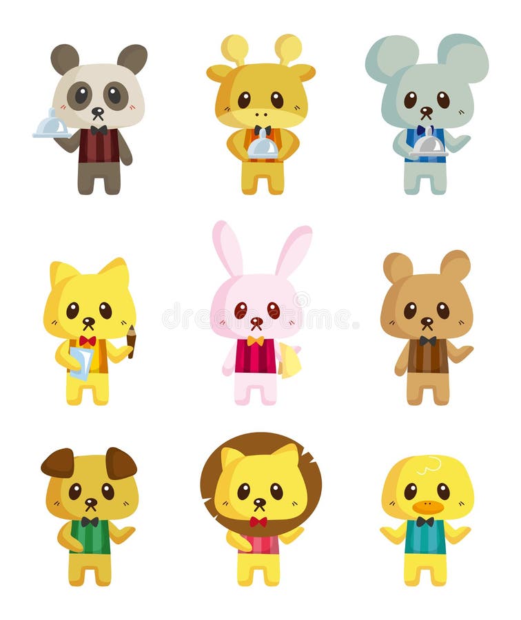 Cartoon Animal Waiter Icons Stock Vector - Illustration of bear ...