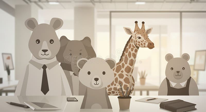 Cartoon Animals Attending a Boardroom Meeting in an Office Setting ...