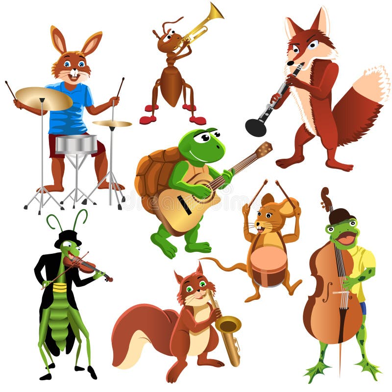 Cartoon animals band stock vector. Illustration of guitar - 32487063
