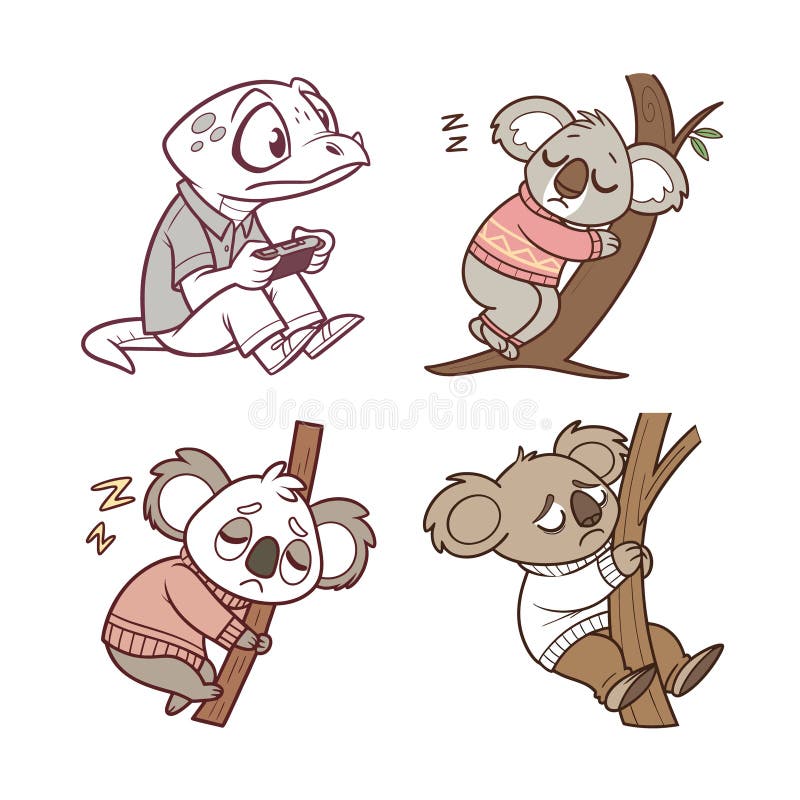 Cartoon Animals Characters Playing, Sleeping and Stressed Stock Vector ...