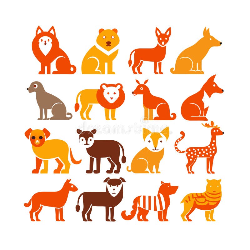 Cartoon Animals Collection: a Set of Geometric Vector Illustrations ...