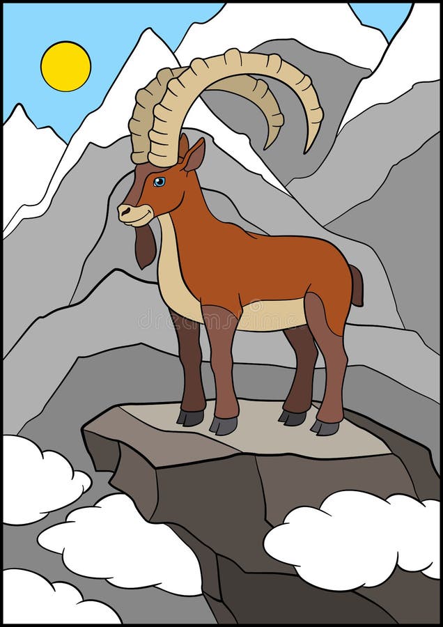 Cartoon Animals. Cute Beautiful Ibex. Stock Vector - Illustration of ...