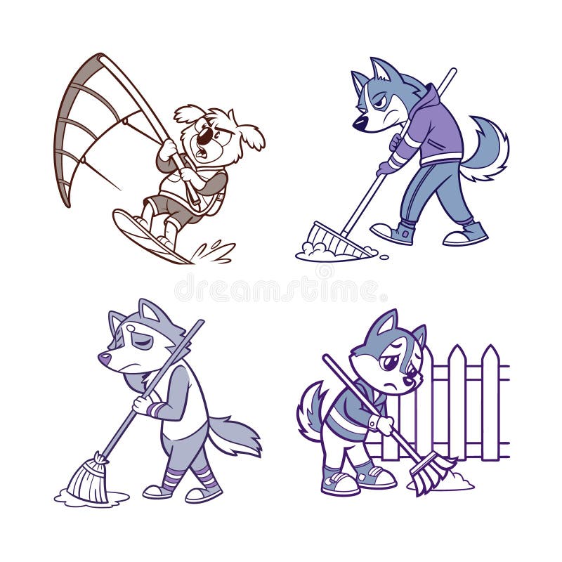 Cartoon Animals Do Chores with Sad Expressions Stock Vector ...