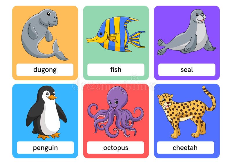 Cartoon Animals Flashcards stock illustration. Illustration of wide ...