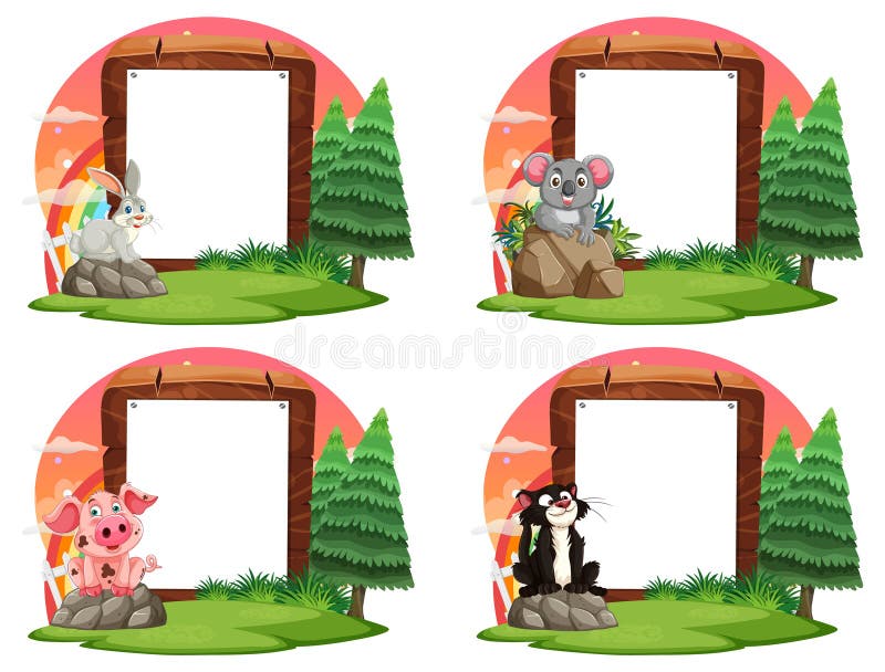 Animals in Frames with Vibrant Forest Backdrops Stock Vector ...