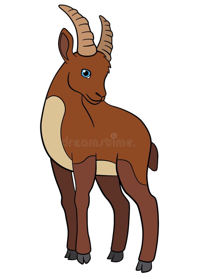 Cartoon Animals. Little Cute Ibex Smiles. Stock Vector - Illustration ...