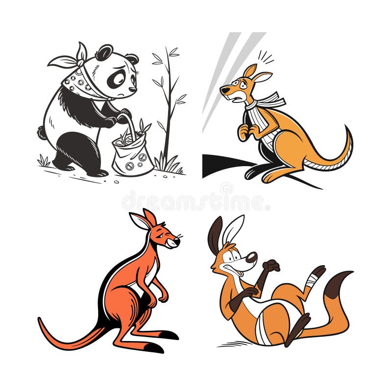 Cartoon Animals, Panda and Kangaroo Comic Characters Stock Vector ...