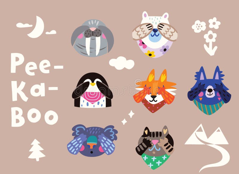 Cartoon Animals Playing Hide and Seek Stock Illustration - Illustration ...