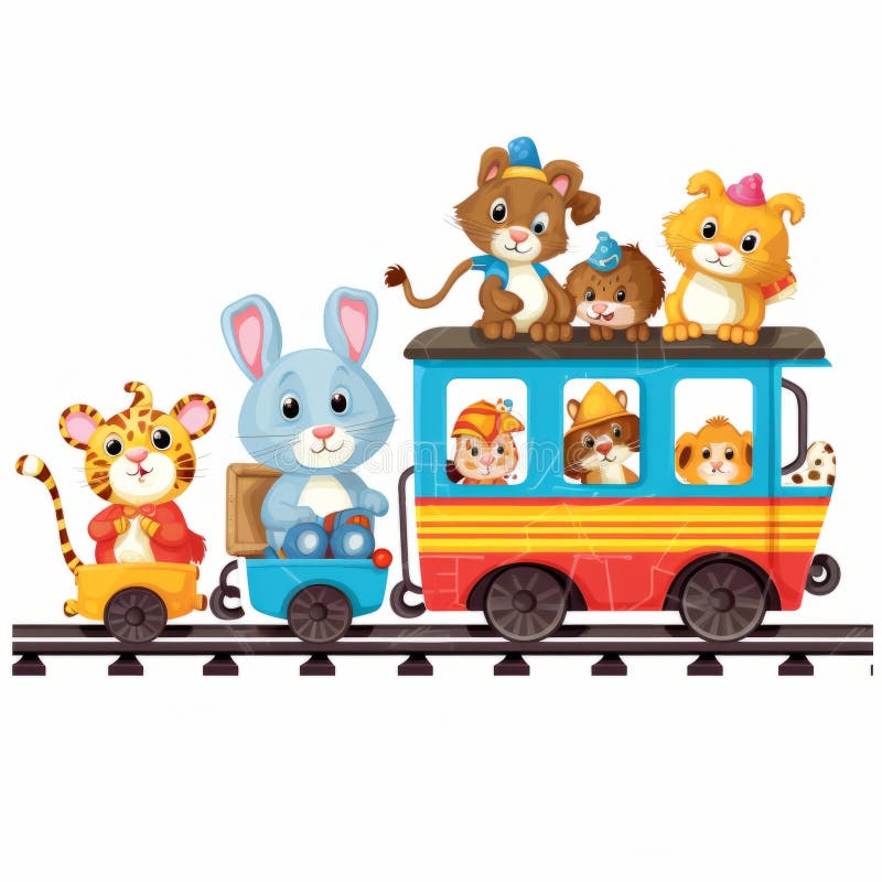 Cartoon Animals Riding on the Train, Vector Illustratio Stock ...