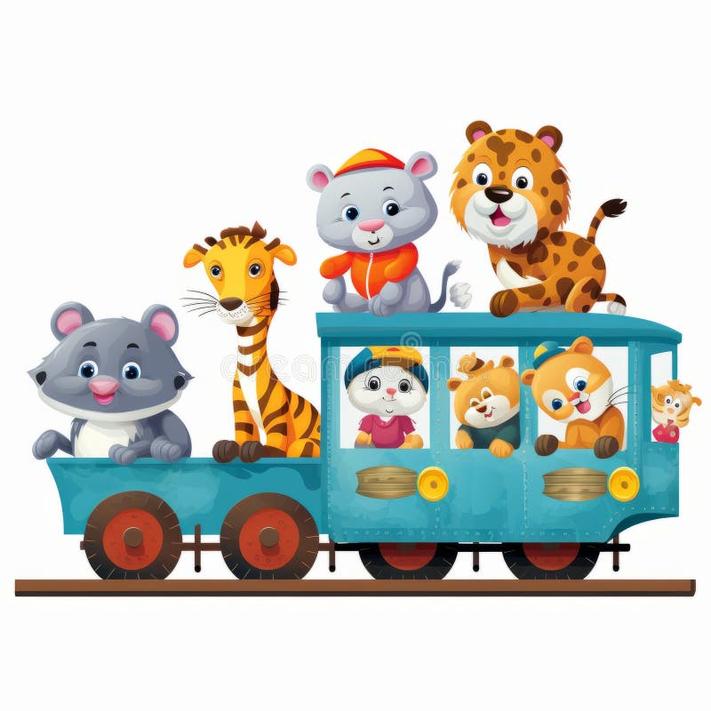 Cartoon Animals Riding on the Train, Vector Illustratio Stock ...