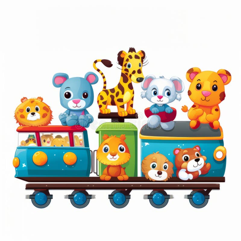 Cartoon Animals Riding on the Train, Vector Illustratio Stock ...