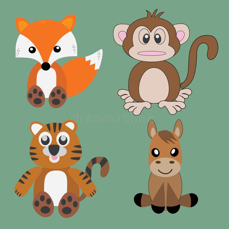 Cartoon Animals Set of Wild Life Color, Illustrations. Stock Vector ...