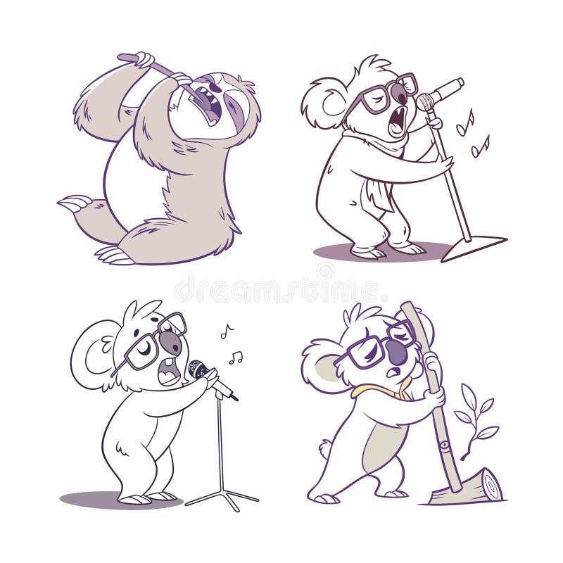Cartoon Animals: Sloth, Koalas - Singing, Planting Stock Vector ...