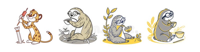 Cartoon Animals with Tea and Tool Illustration Stock Vector ...