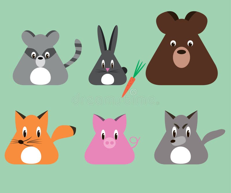 Cartoon Animals Triangular Shape Stock Illustration - Illustration of ...