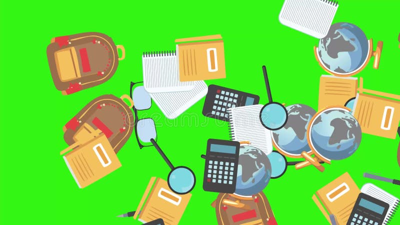 Cartoon Animation of Back To School Object Elements on Green Screen ...