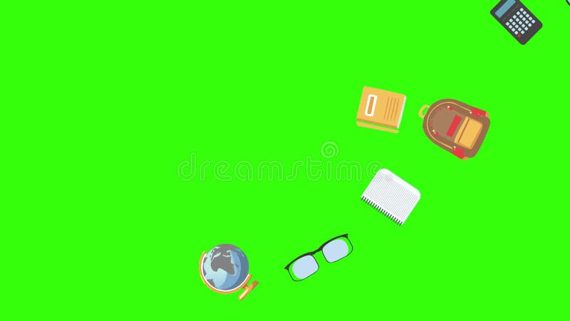 Cartoon Animation of Back To School Object Elements on Green Screen ...