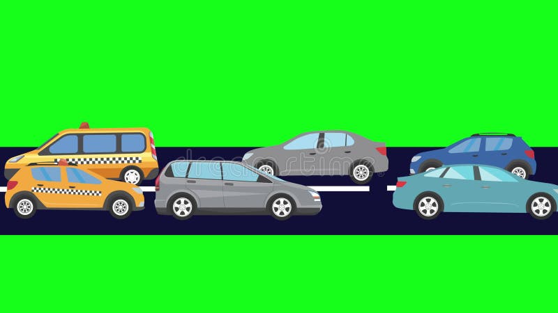 Cartoon Animation of Cars Running on the Way, Green Screen Stock ...