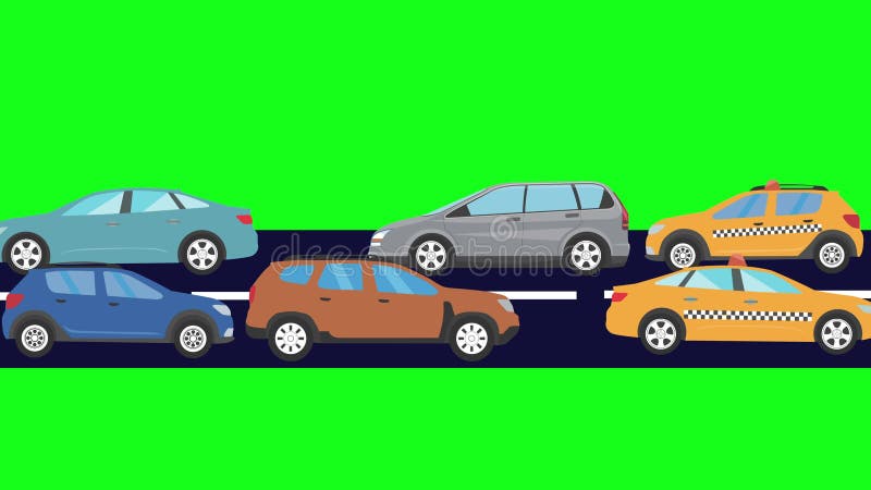 Cartoon Animation of Cars Running on the Way, Green Screen Stock Video ...