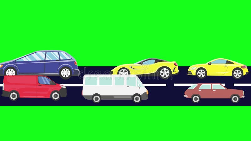 Cartoon Animation of Cars Running on the Way, Green Screen Stock Video ...
