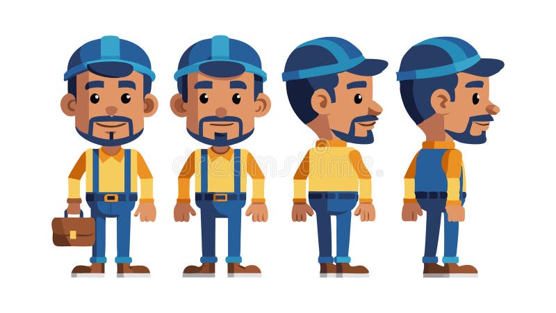 Cartoon Animation Character of a Worker in Different Poses and Angles ...