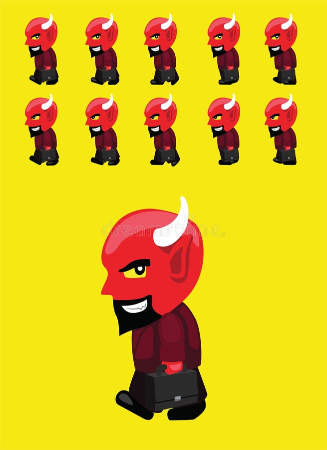 Cute Halloween Character Animation Devil Busniessman Walking Side View ...