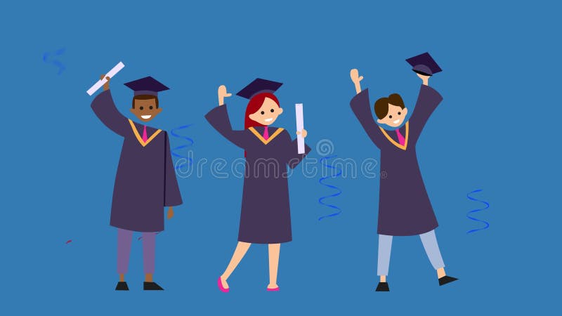 Cartoon Animation of Graduating Students Throwing Caps in the Air ...