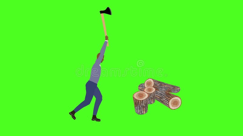 Cartoon Animation with Lumberjack Man Working with Hatchet Ax Stock ...