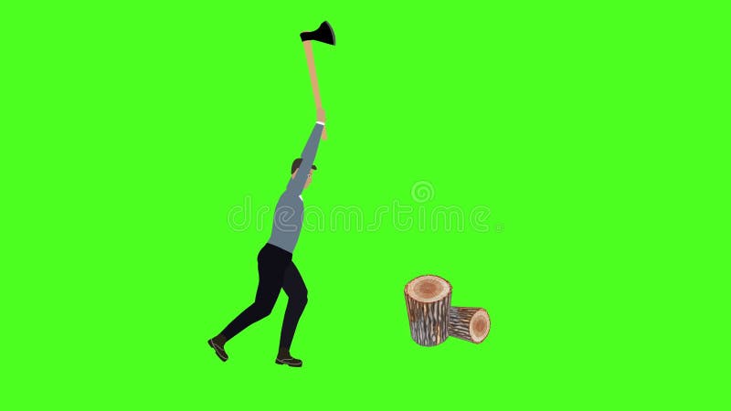 Cartoon Animation with Lumberjack Man Working with Hatchet Ax Stock ...