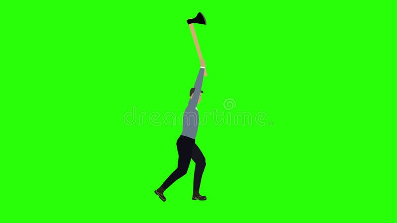 Cartoon Animation with Man Character Working with Hatchet Chroma Key ...