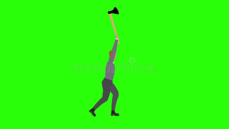 Cartoon Animation with Man Character Working with Hatchet Chroma Key ...