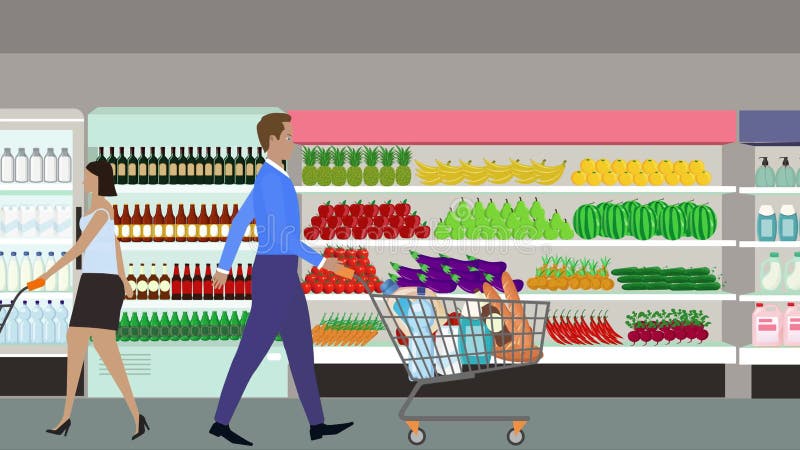 Cartoon Animation with People Walking in the Hypermarket Stock Footage ...