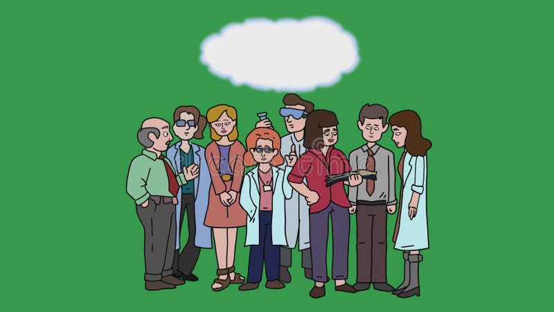 Cartoon Animation of Scientists Thinking, Cloud Bubble Above Them ...