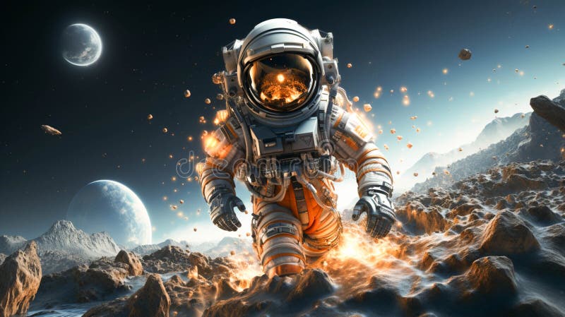 Cartoon Anime Space Traveling Astronaut Floating Gravity Stock ...