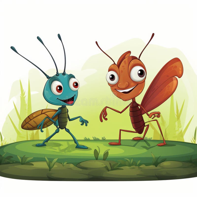 Cartoon Ant and Grasshopper in the Garden, Vector Illustration Stock Illustration - Illustration ...