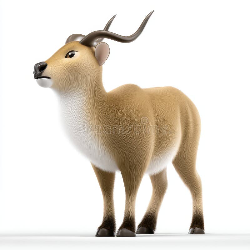 A Cartoon Antelope with Curved Horns Stands in Bright White Studio Light. Stock Illustration ...
