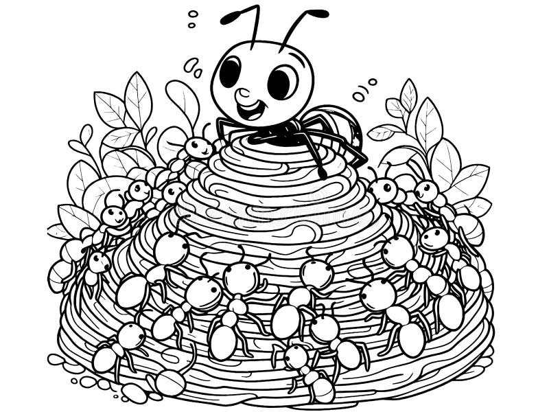 Cartoon Anthill with Working Ants. Children Coloring Book. Generative ...