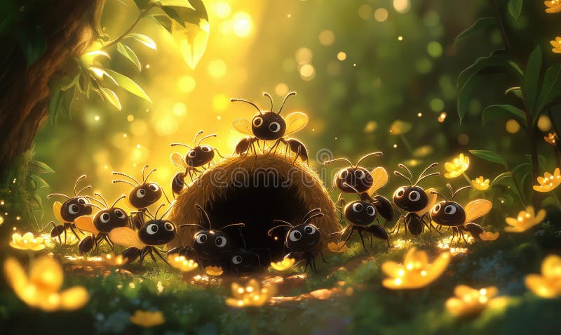 Cartoon Ants Build a House in the Forest. Stock Photo - Image of ...