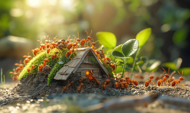 Cartoon Ants Build a House in the Forest. Stock Image - Image of family ...