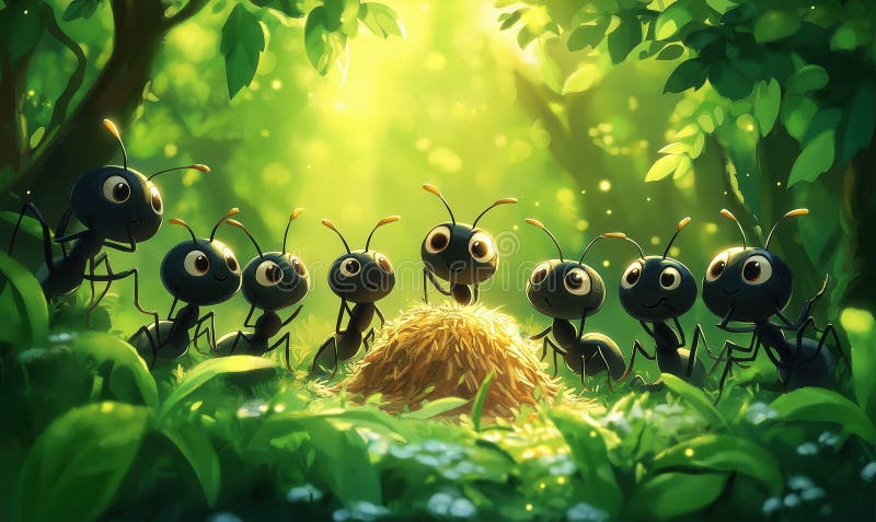 Cartoon Ants Build a House in the Forest. Stock Photo - Image of ...