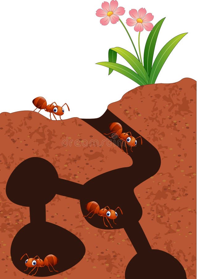 Cartoon ants colony stock vector. Illustration of small - 77889587